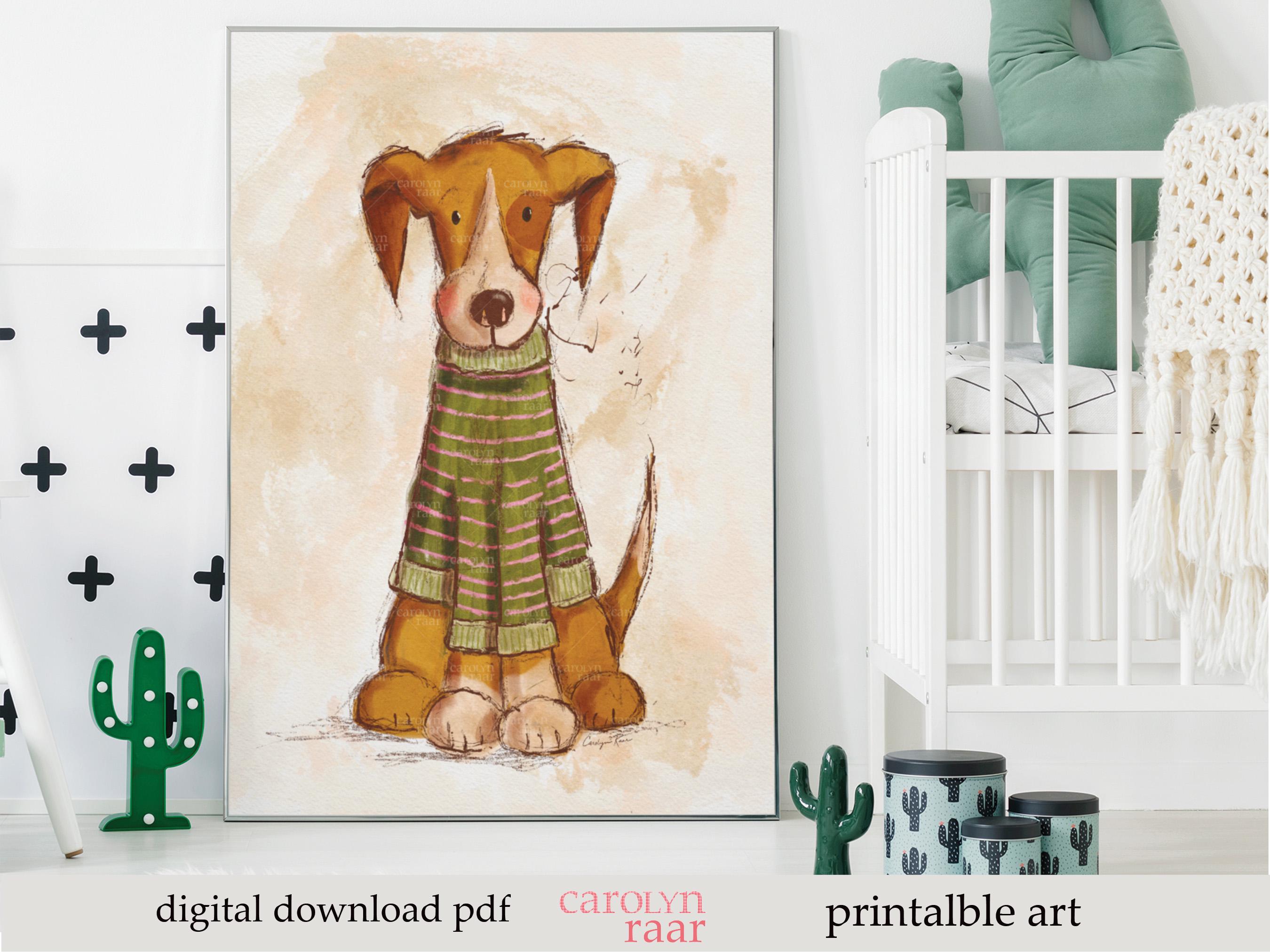 Printable Dog Nursery Art, Kid Digital Art, Digital Dog Art Print, Cute ...