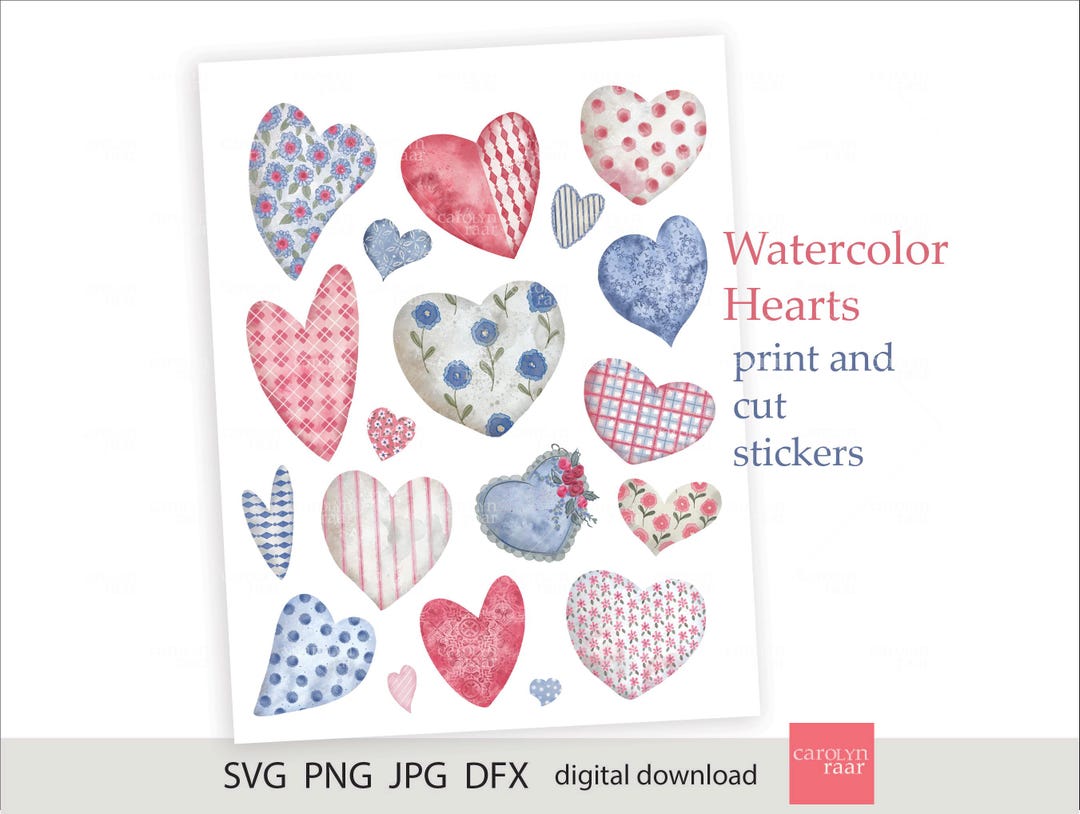 Digital Heart Sticker Sheet | Printable Watercolor Heart| Polka Dot ...