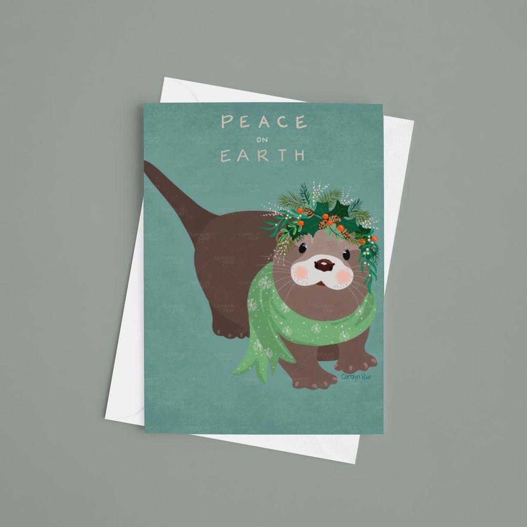 Printable Otter Christmas Card, Digital Baby Animal Christmas Card ...