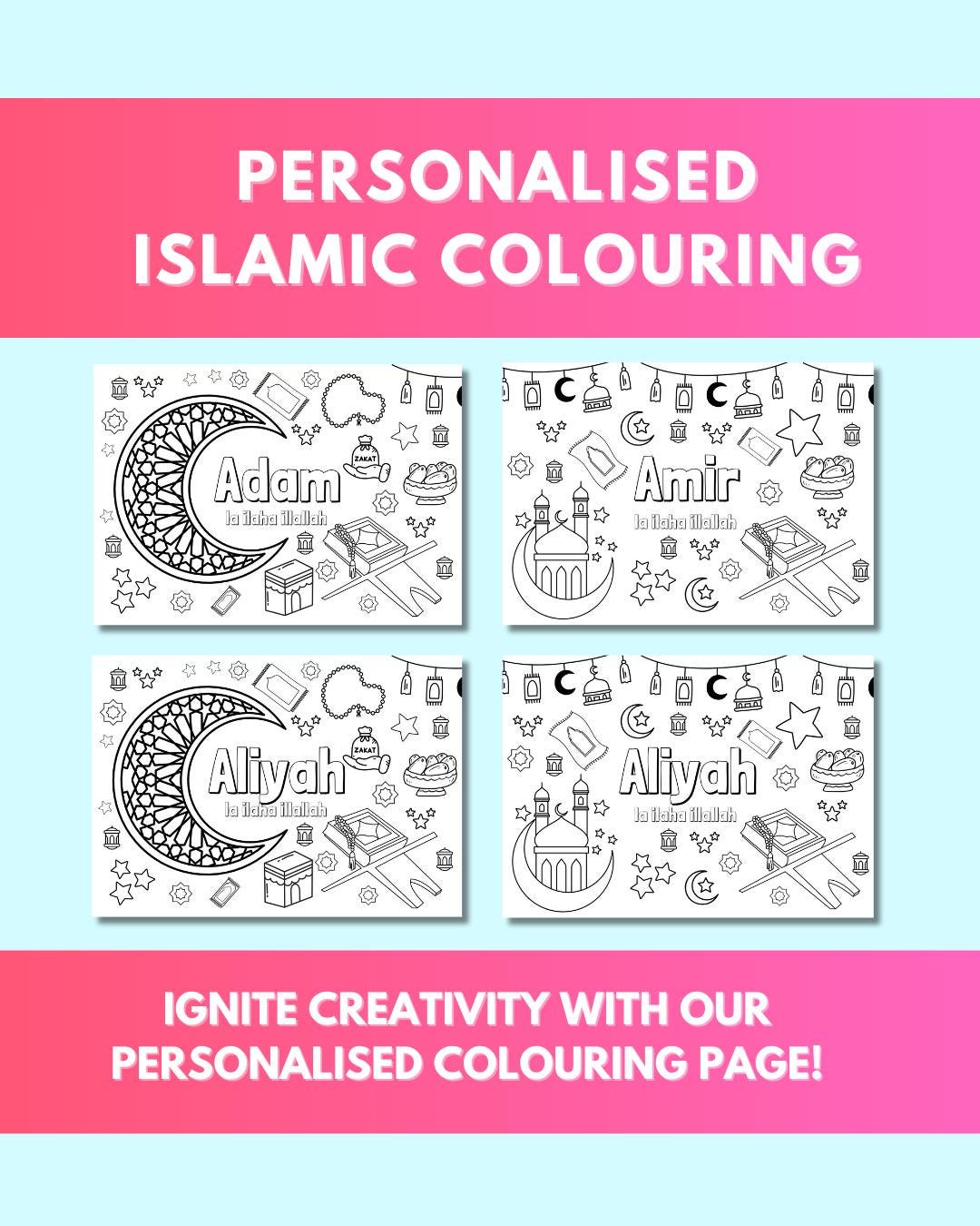 2 Page – Personalised Islamic Colouring Sheet – Instant Download for ...