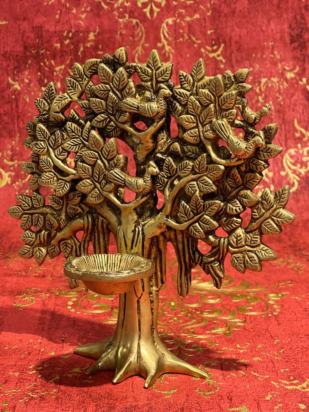 8.5" Brass Tree Deepak Lamp - Traditional Indian Oil Lamp for Home ...