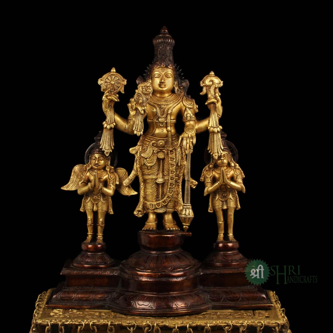Brass Vishnu With Garud and Hanuman - Etsy