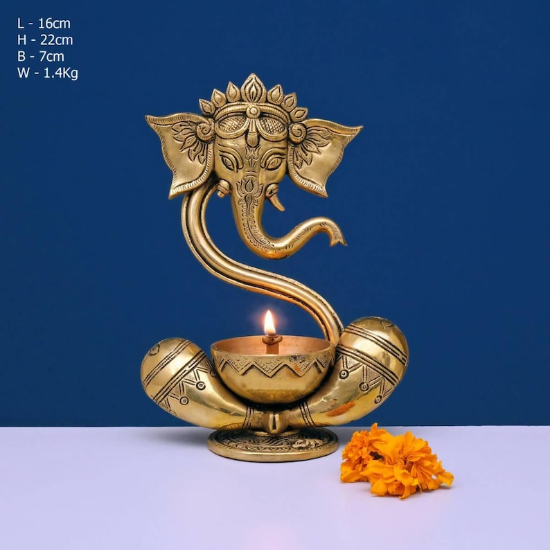 9-inch Ganesha Lamp – Traditional Brass Oil Diya for Puja, Home Décor ...