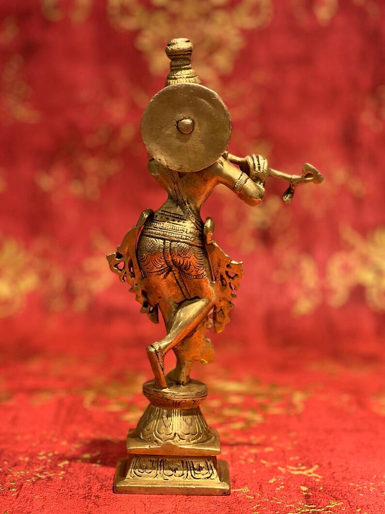 11" Brass Krishna Standing Statue - Elegant Lord Krishna Idol for Home ...