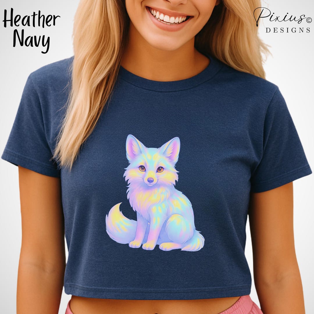 Iridescent Fox Graphic Crop Top - Pastel Rainbow Design - Etsy