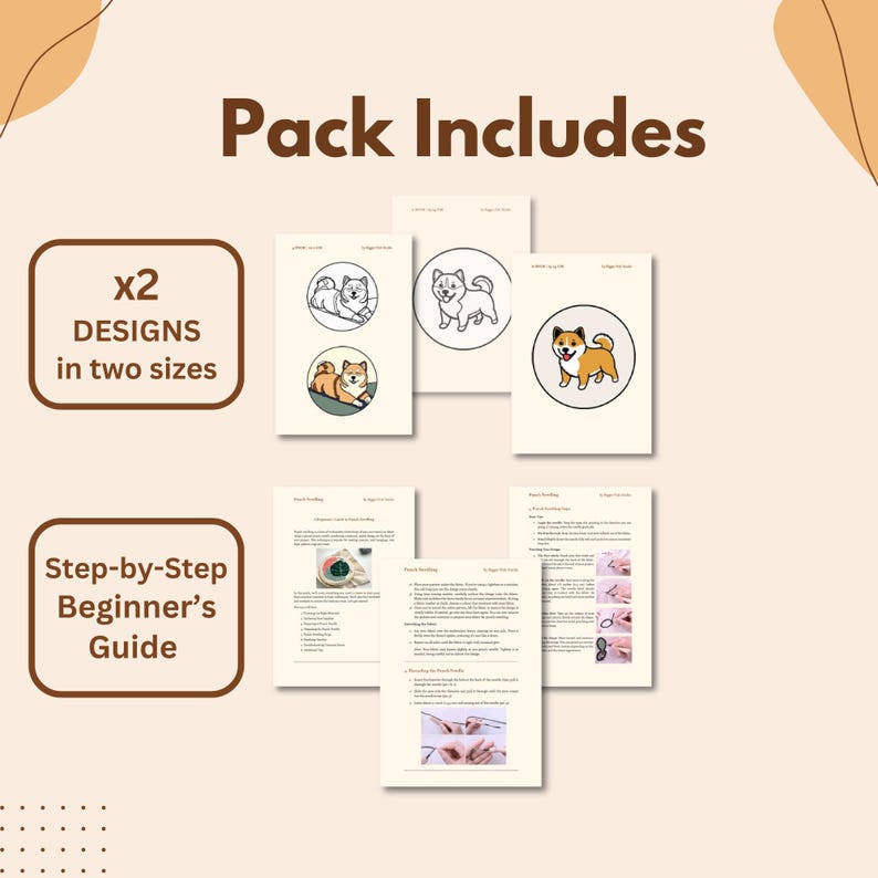 Punch Needle Pattern Cute Dog Shiba Inu Set of 2 Instant Download PDF ...