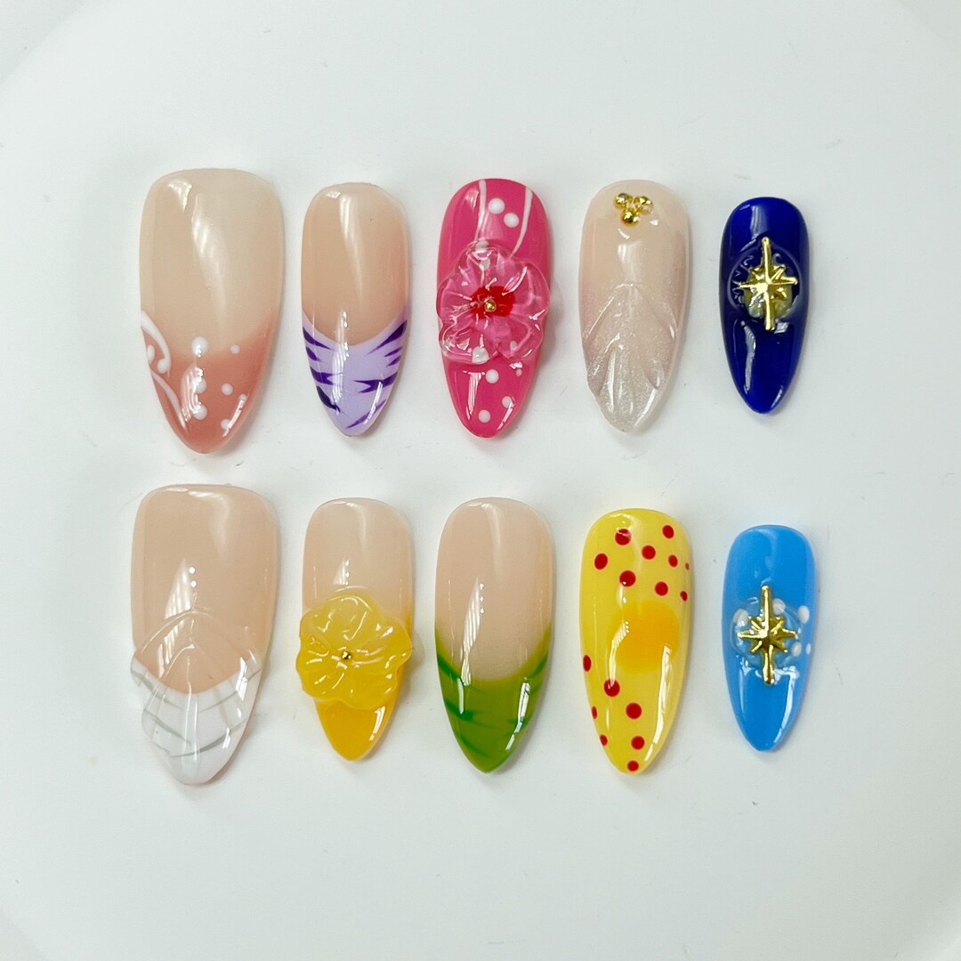 Summer Dopamine Muti - Color Gel Nails | Press on Nails | 100% Handmade ...