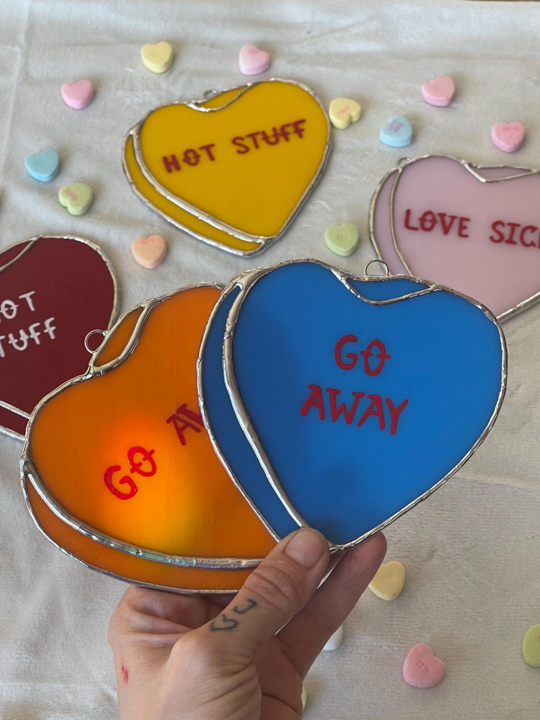Stained Glass Candy Heart - Blue “go Away” - Etsy