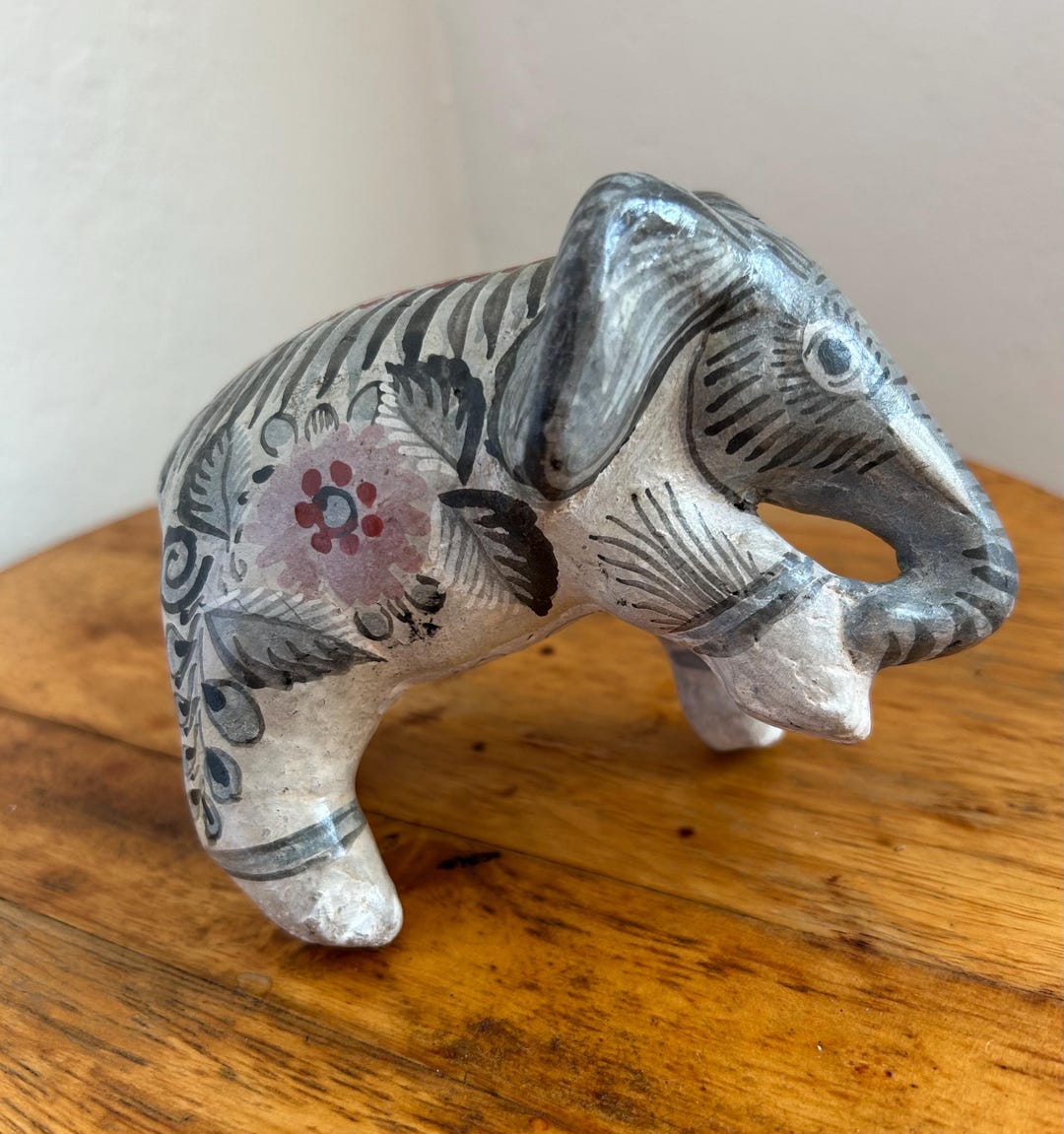 Ceramic Painted Elephant, Mexican Pottery, Primitive Ceramic Elephant ...