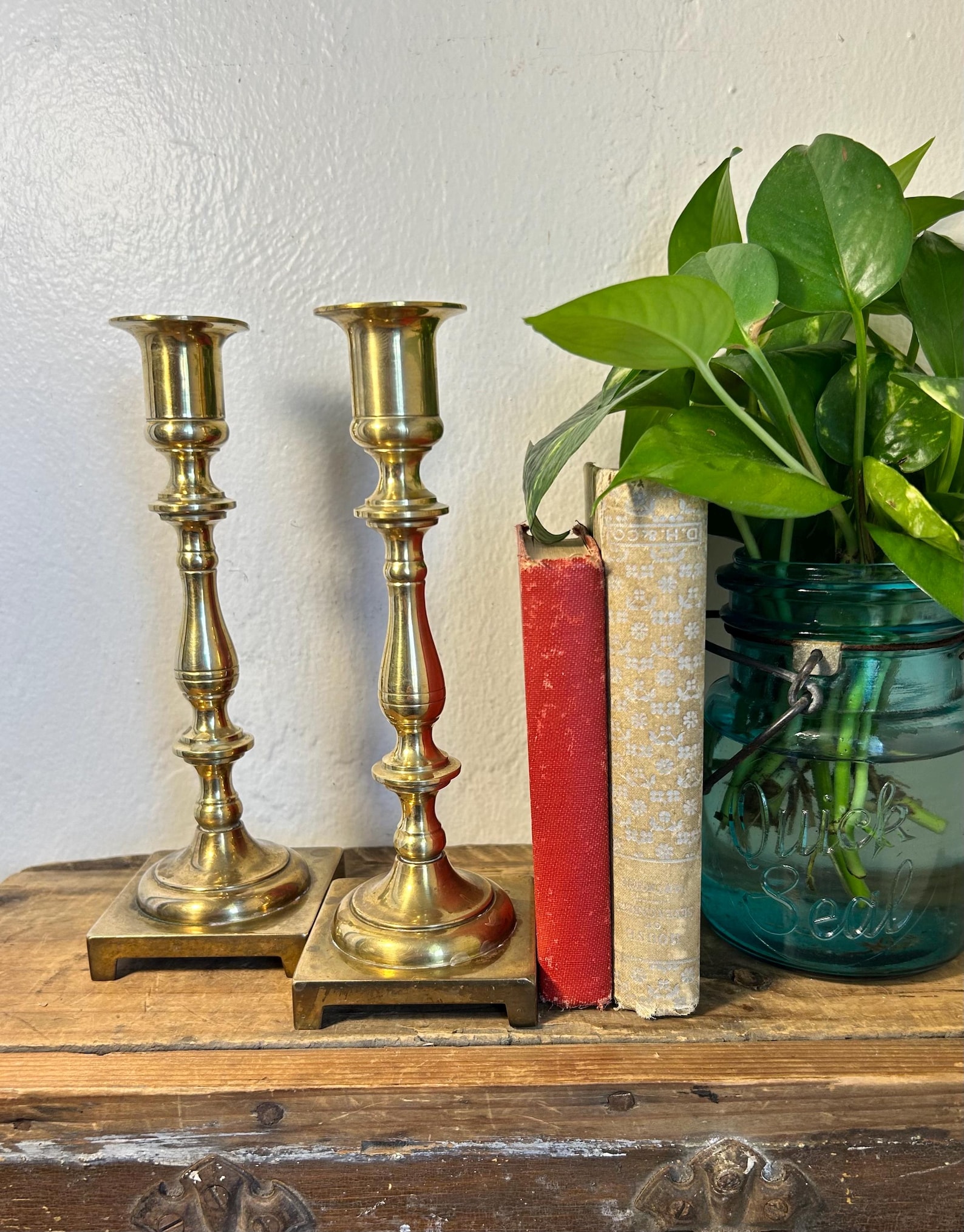 Pair of Vintage Brass Candlesticks, Table Centerpiece Styling, Hostess ...