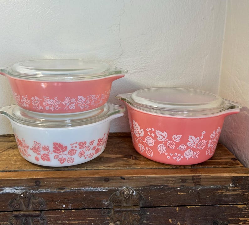 Pyrex Pink Gooseberry Covered Casseroles, Pink Pyrex, Vintage Pyrex ...