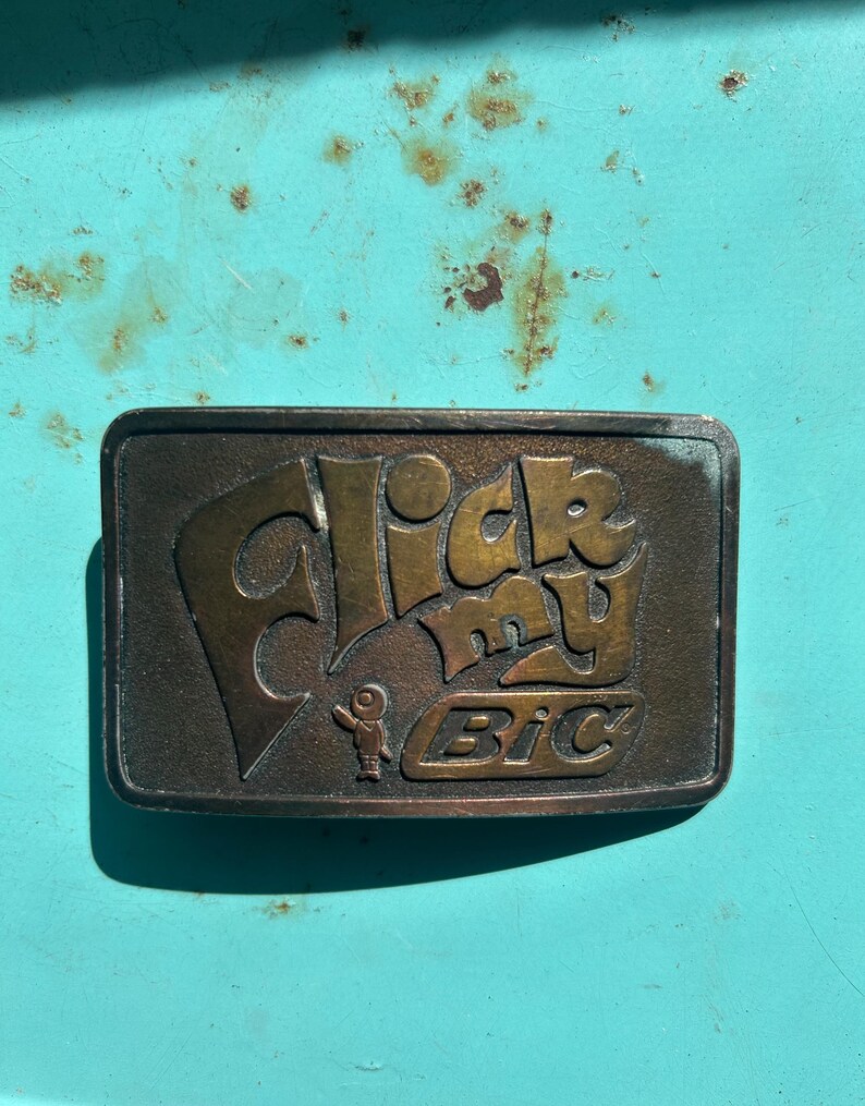 Vintage Metal Flick My Bic Belt Buckle: 1970s Promotional Bic Lighter ...