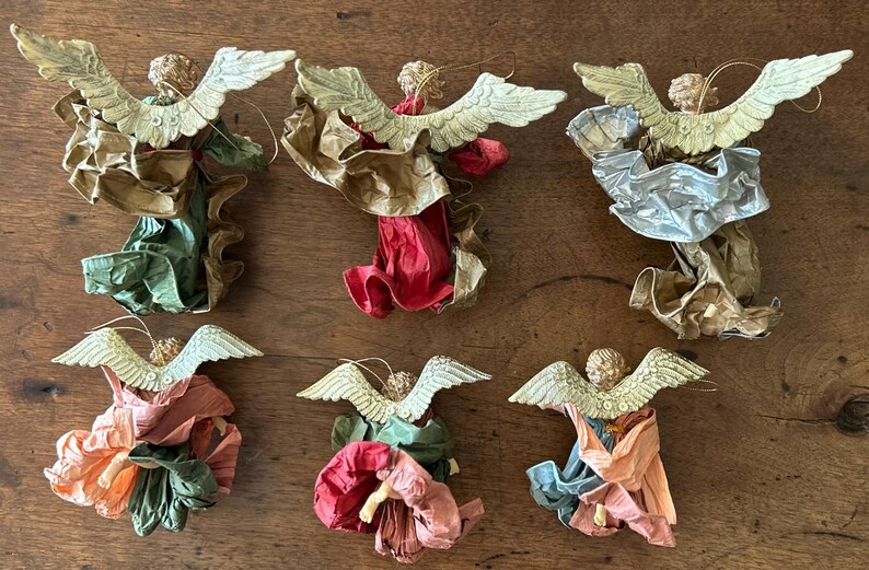 Six Christmas Paper Mache Angel Hanging Ornaments - Etsy