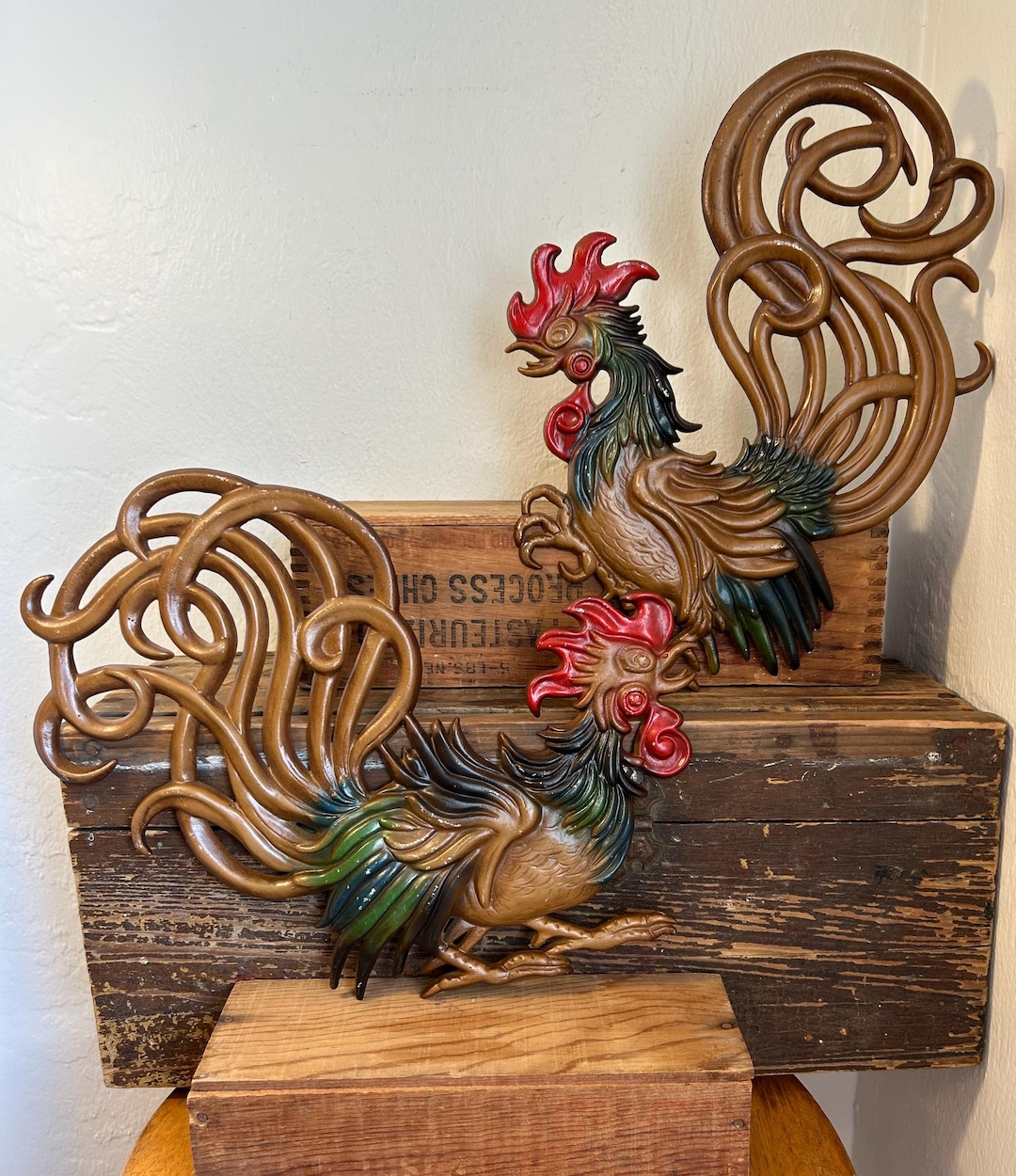 Vintage Vermay Metal Roosters, Vintage Metalware, Retro Rooster Decor ...