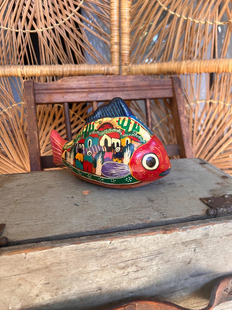 Colorful Hand-painted Terracotta Big Eyed Fish: Mexican Folk Art - Etsy