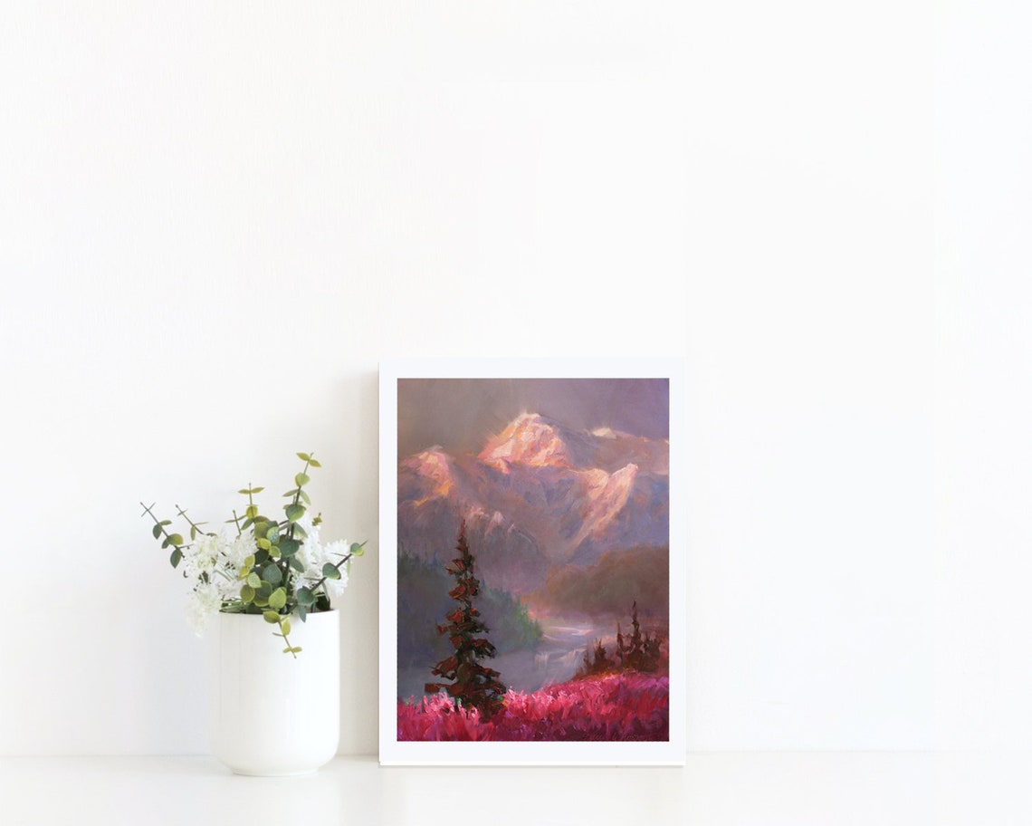 Alaskan Landscape Wall Art Print of Denali and Wildflowers at | Etsy