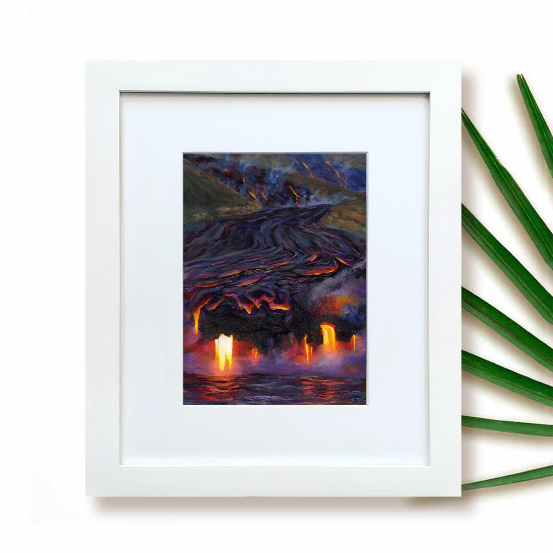 Framed Kilauea Volcano Art Print of Hawaii Landscape Painting With ...