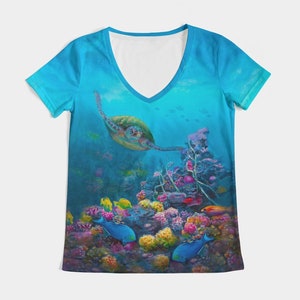 Women's Sea Turtle T-shirt With Coral Reef Tropical Fish - Etsy