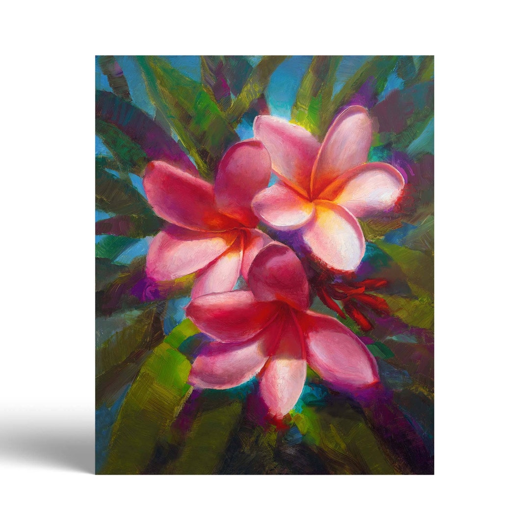 Hawaiian Flowers Art Print of Plumeria Painting, Tropical Flower Wall ...