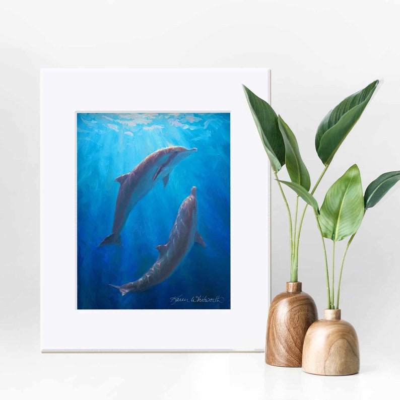 Dolphin Wall Art Print of Underwater Painting of Two Spinner | Etsy