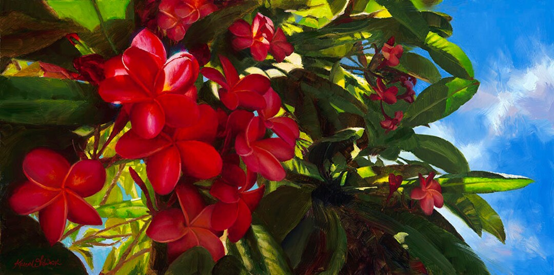 Red Hawaiian Flowers Wall Art Print - Tropical Floral Hawaii Painting ...