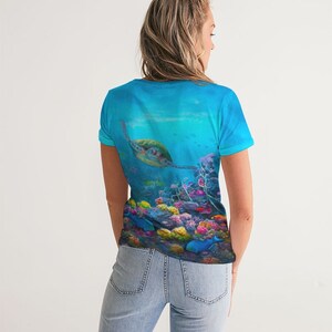 Women's Sea Turtle T-shirt With Coral Reef Tropical Fish - Etsy
