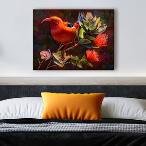 Hawaiian ʻiʻiwi Bird Wall Art and ʻŌhiʻa Lehua Canvas Painting of ...