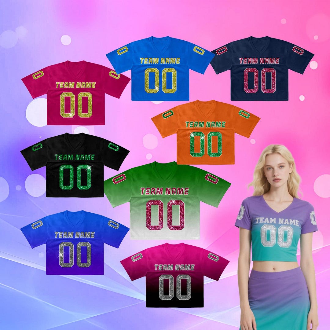 Custom Glitter Crop Football Jersey: Personalized Team Uniform - Etsy