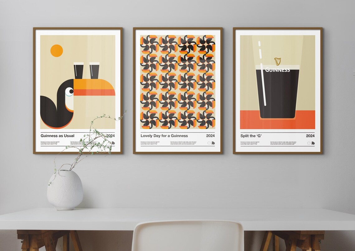 Guinness Mid-century Bauhaus Toucan Print - A4, A3, A2, A1, A0 - Wall ...