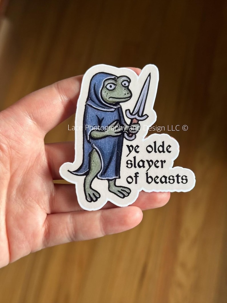 Ye Olde Slayer of Beasts Medieval Humor Sticker | Meme Sticker, Snacks ...