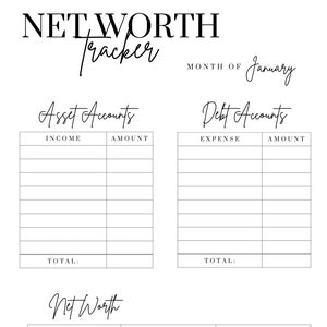 Printable Monthly Net Worth Tracker Minimalist Personal Finance ...