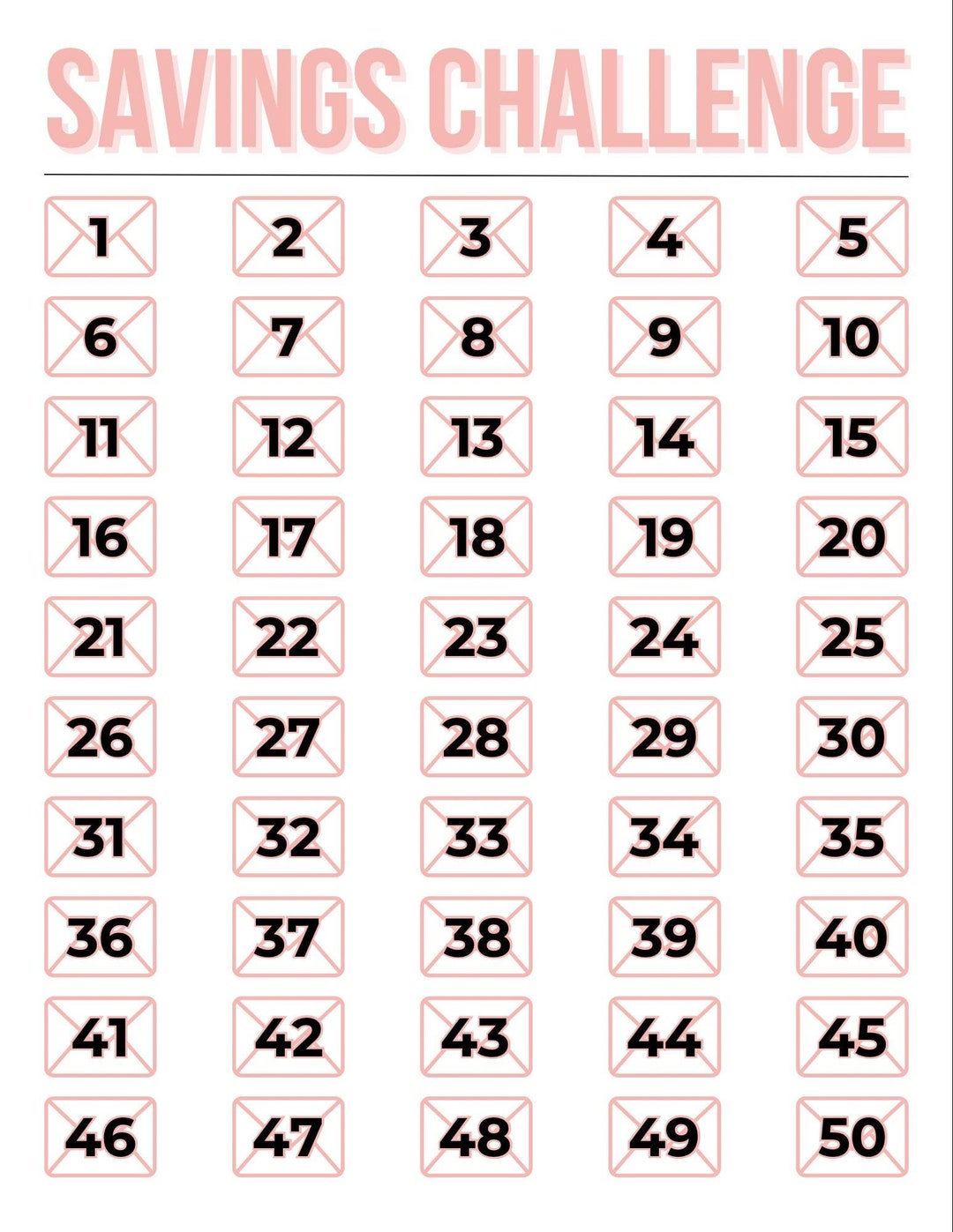 50 Envelope Challenge Printable Pastel Pink Save 1275 Savings Tracker ...
