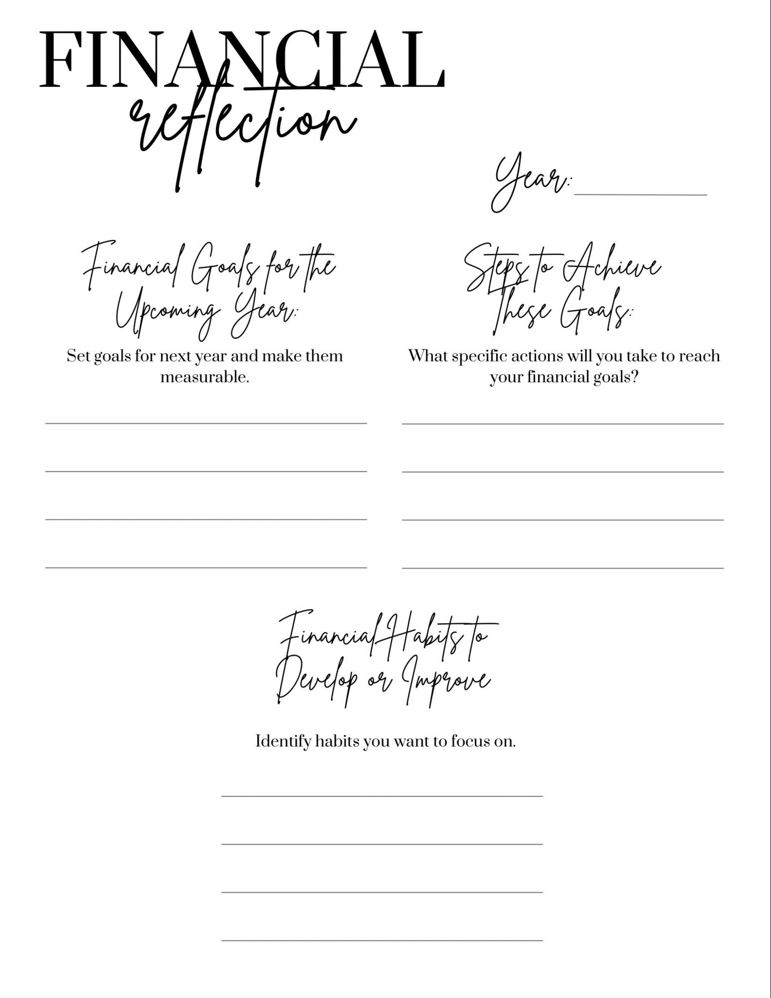 Year-end Financial Reflection Printable Yearly Financial Review ...