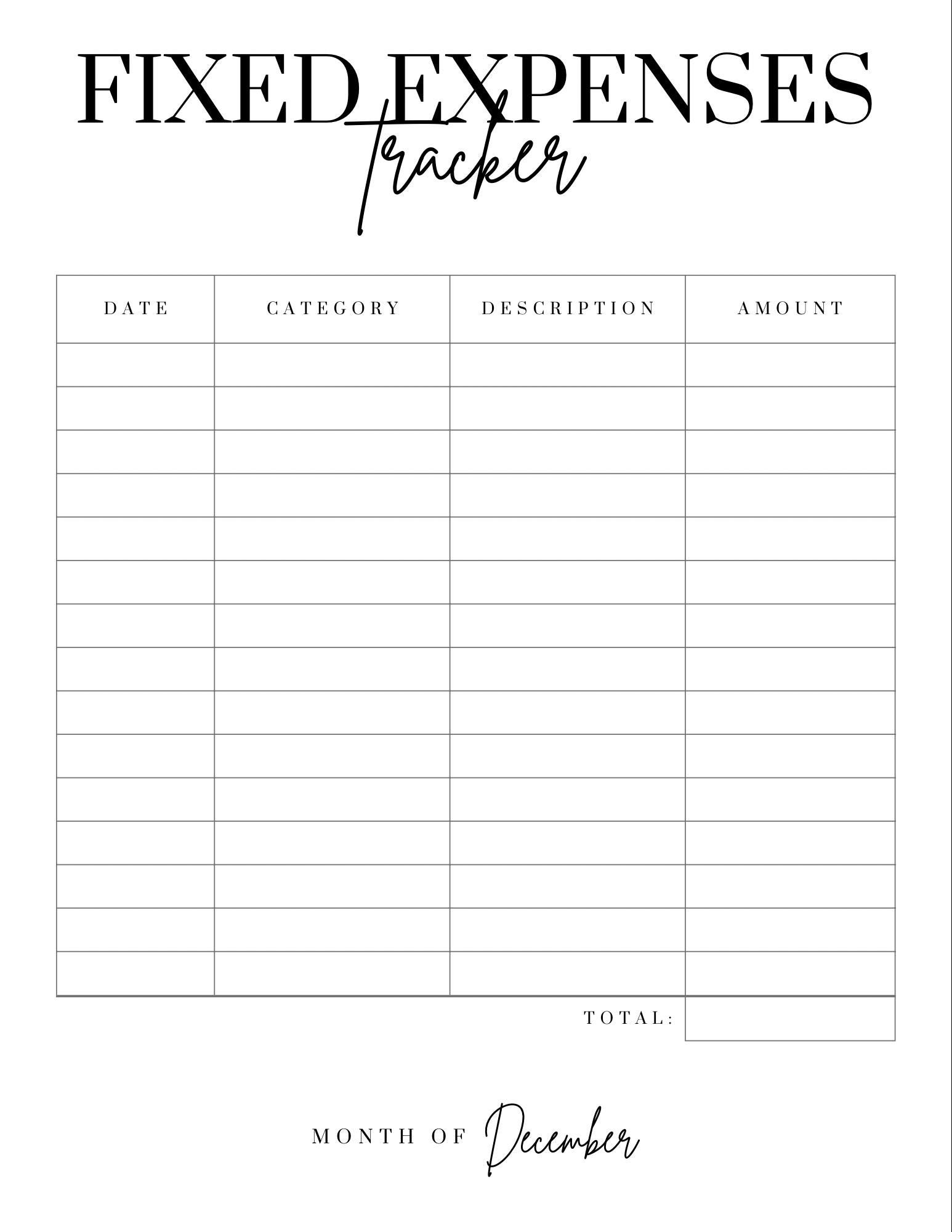 Monthly Expense Log Printable | Track Fixed & Variable Expenses With ...