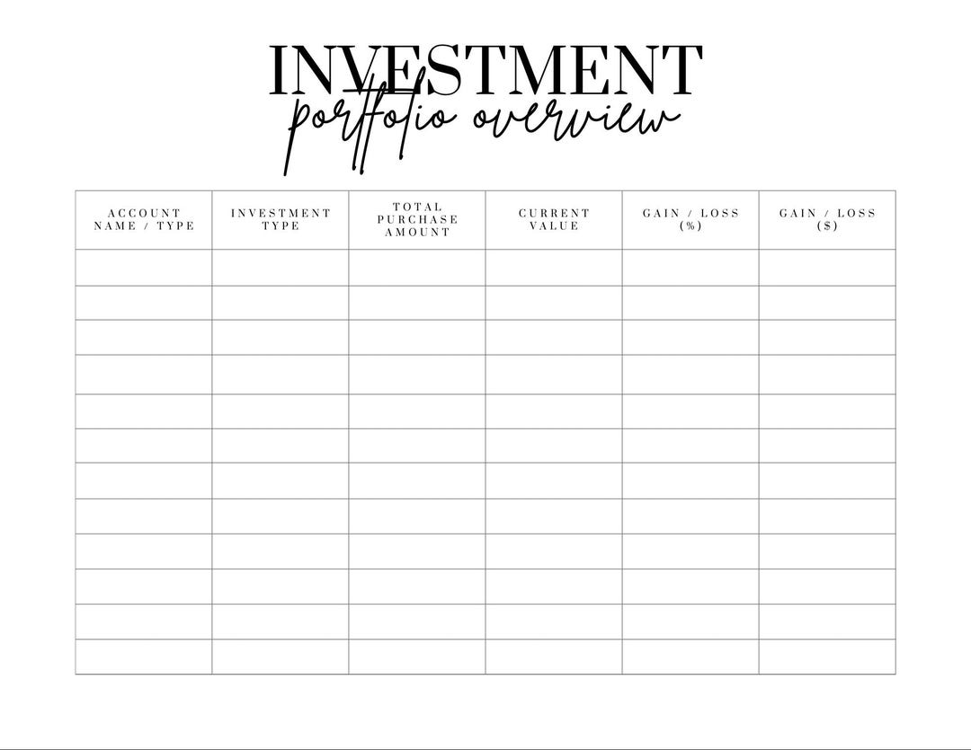 Investment Portfolio Tracker Printable | Track Investments, Dividends ...
