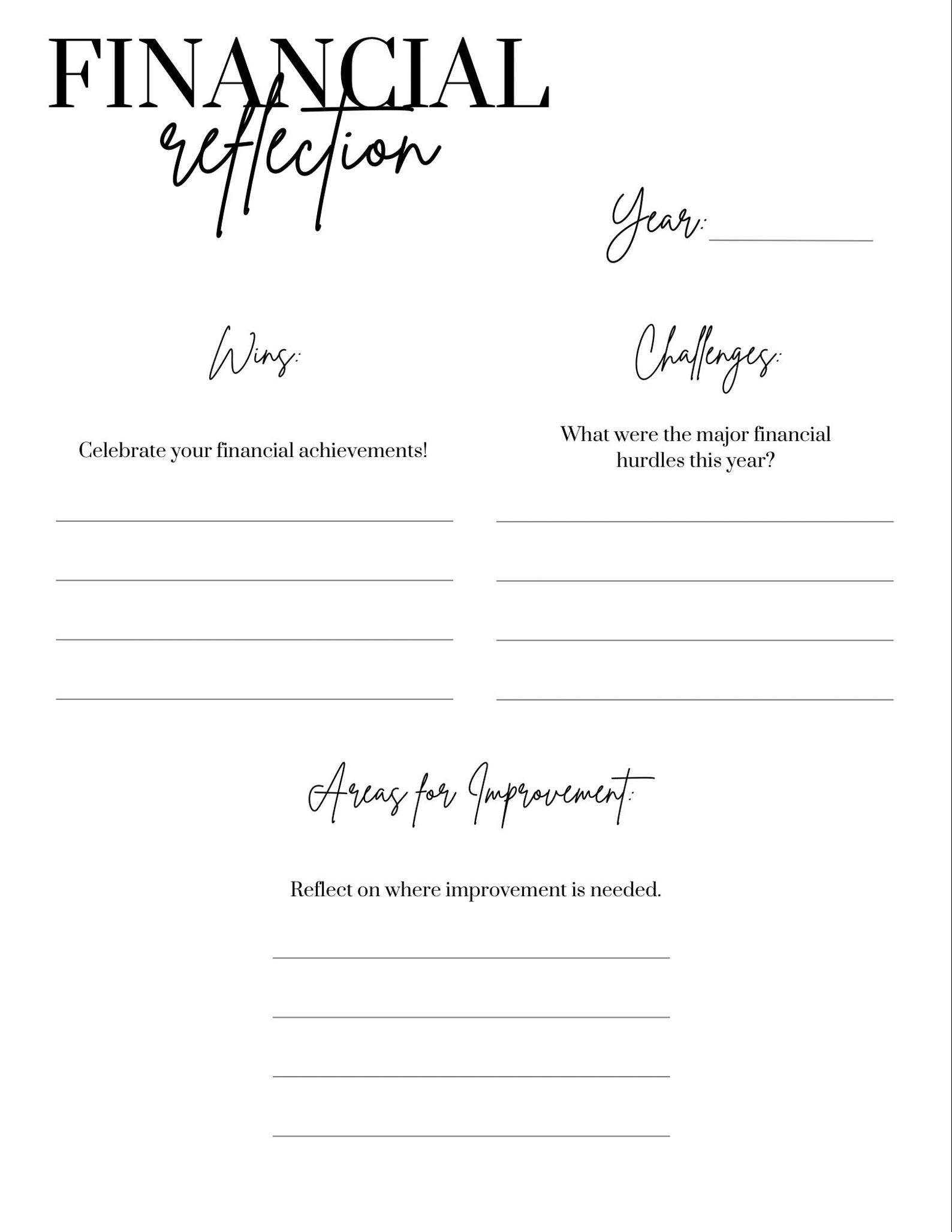 Year-end Financial Reflection Printable Yearly Financial Review ...