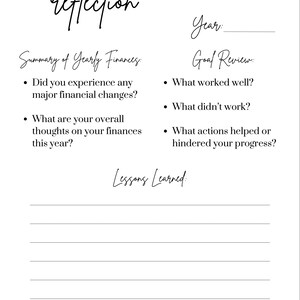 Year-end Financial Reflection Printable Yearly Financial Review ...