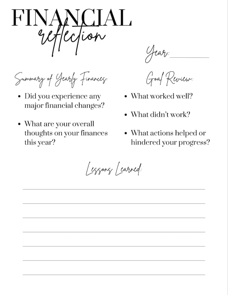 Year-end Financial Reflection Printable Yearly Financial Review ...