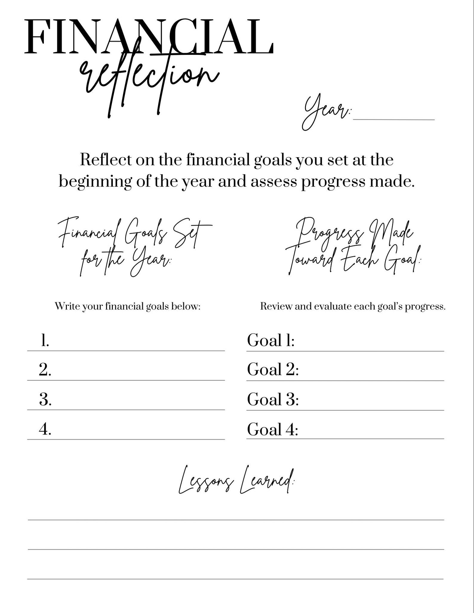 Year-end Financial Reflection Printable Yearly Financial Review ...