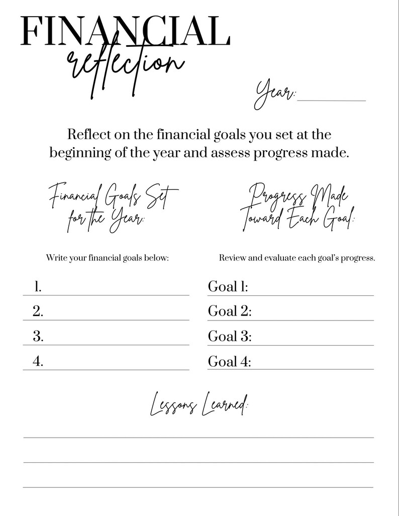 Year-end Financial Reflection Printable Yearly Financial Review ...