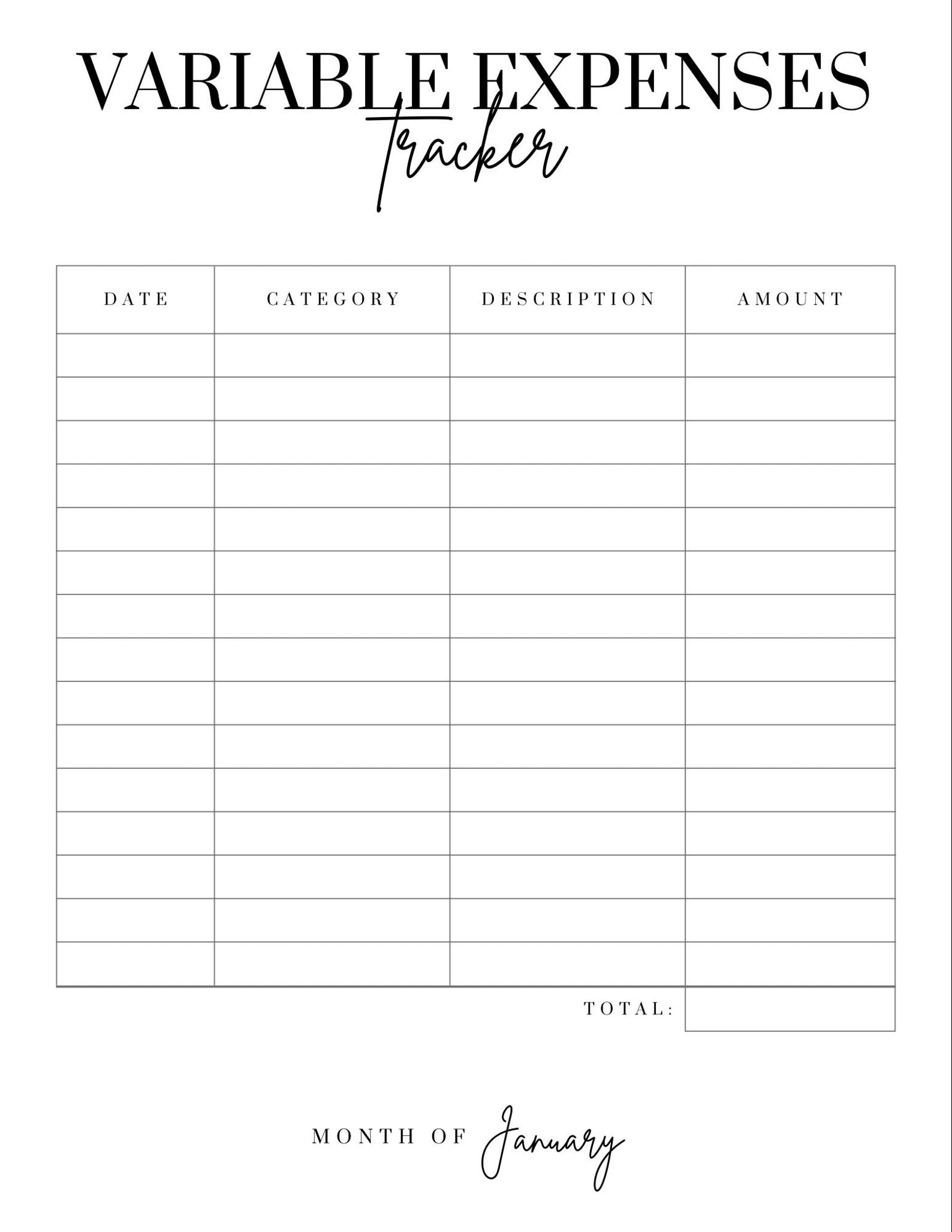 Monthly Expense Log Printable | Track Fixed & Variable Expenses With ...