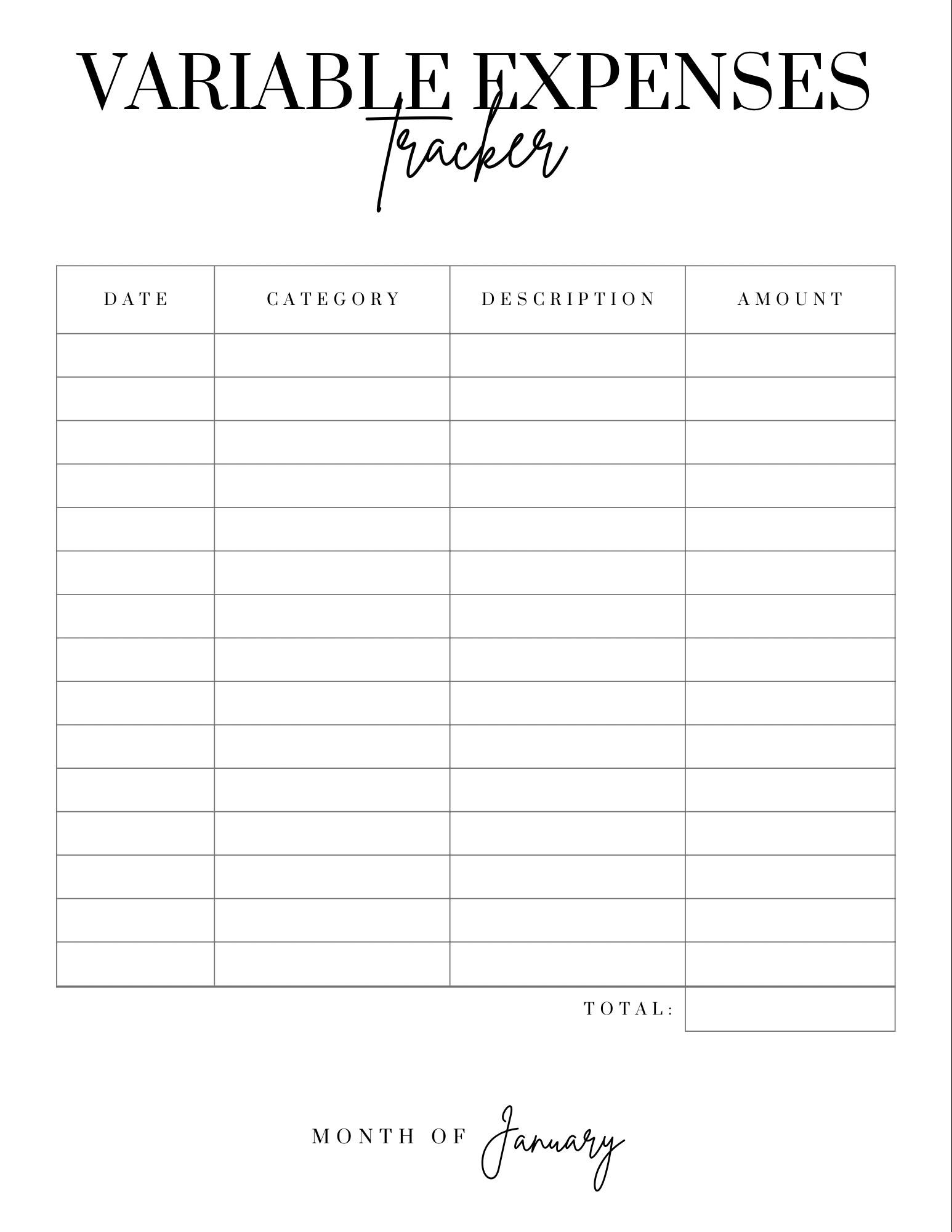Monthly Expense Log Printable | Track Fixed & Variable Expenses With ...