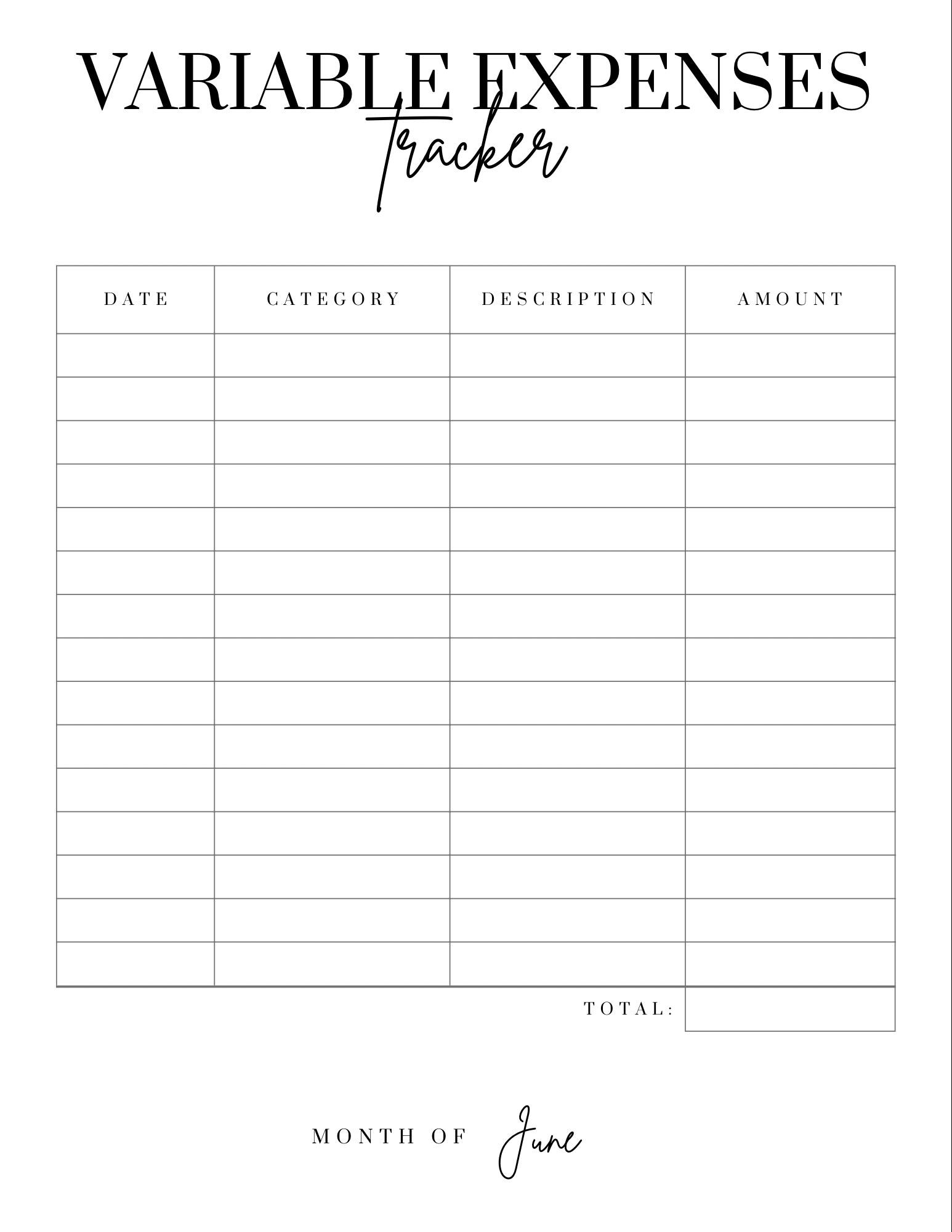 Monthly Expense Log Printable | Track Fixed & Variable Expenses With ...