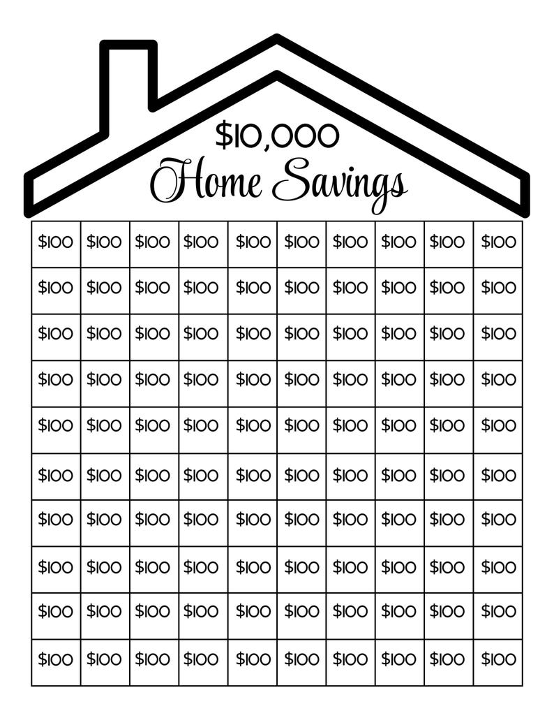 10,000 Home Savings Tracker | Printable Savings Goal | House Down ...