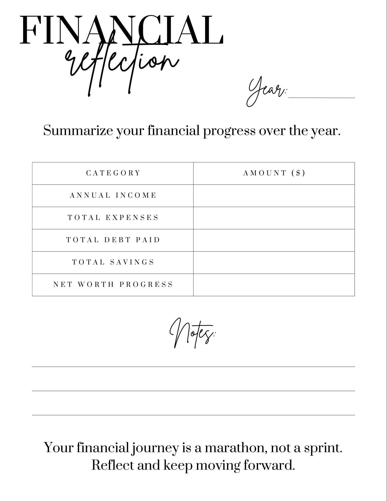 Year-end Financial Reflection Printable Yearly Financial Review ...