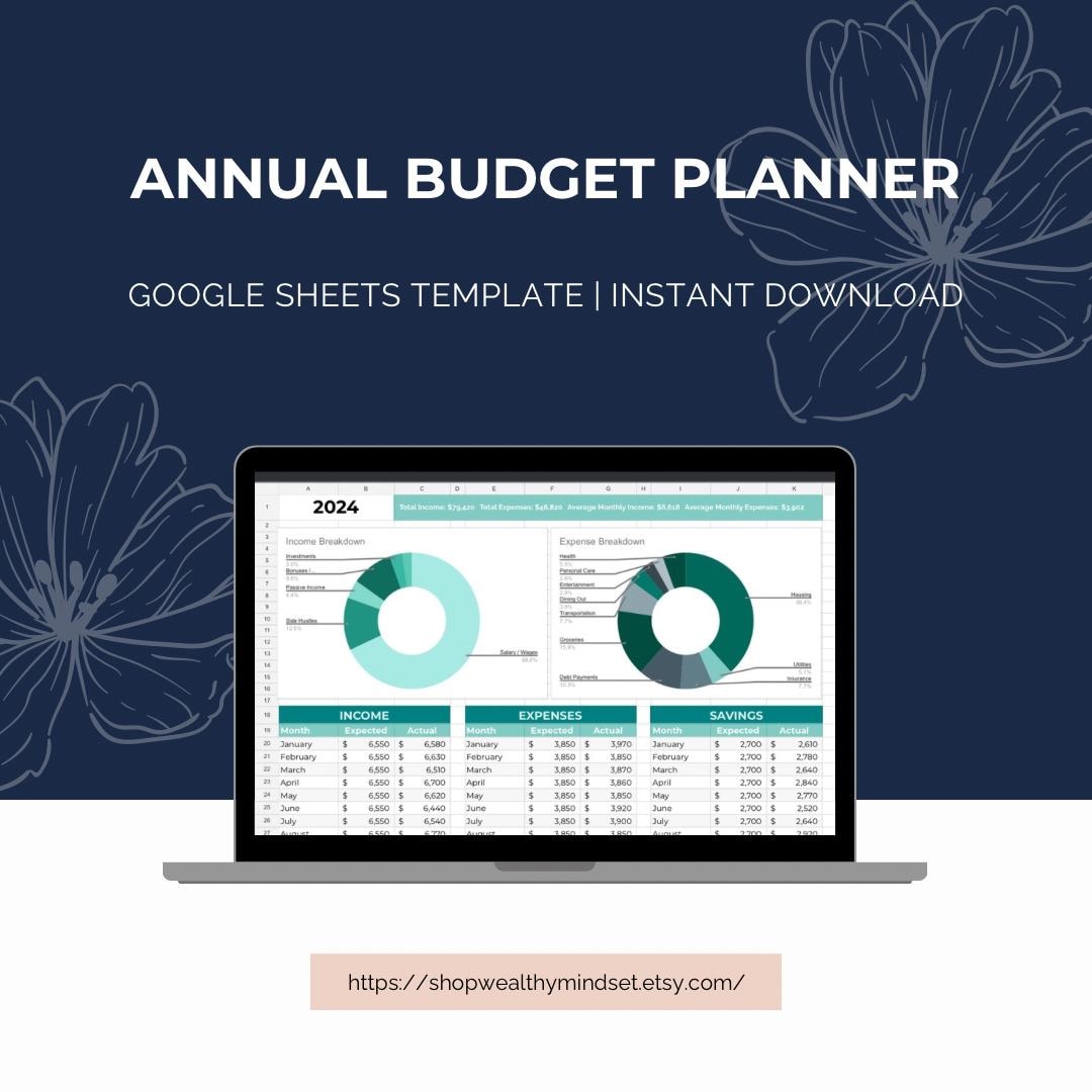 Annual Budget Planner Google Sheets Template Income Expense Tracker ...