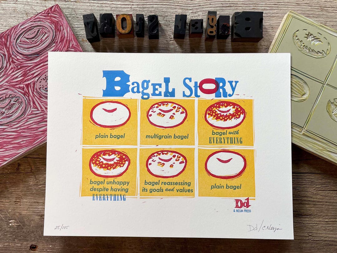Original Bagel Story Relief Print - New Yorker Cartoonist Collaboration ...