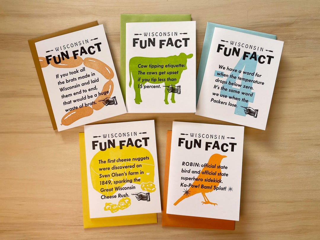 Funny Wisconsin Facts Cards Set of 5 Handmade Designs - Etsy