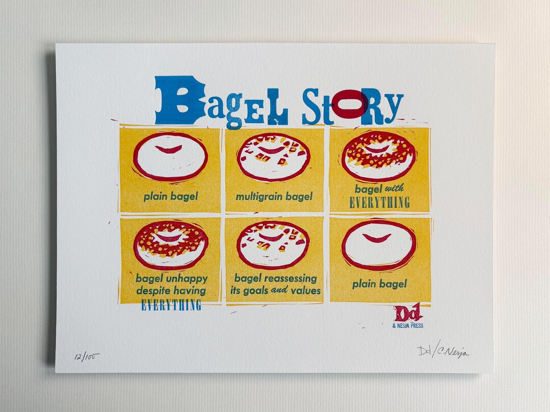 Bagel Story Letterpress Art Print: New Yorker Cartoonist Drew Dernavich ...