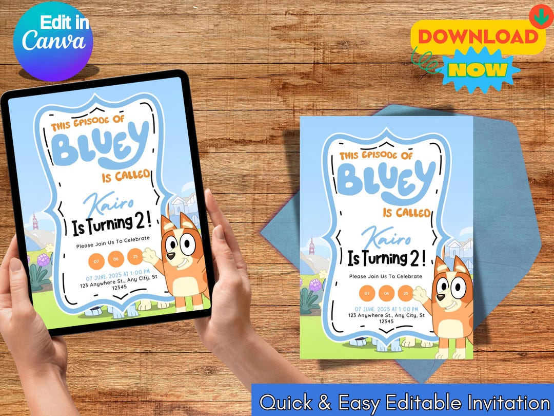 Bluey Birthday Party Invitation | Editable Digital Template for Kids ...